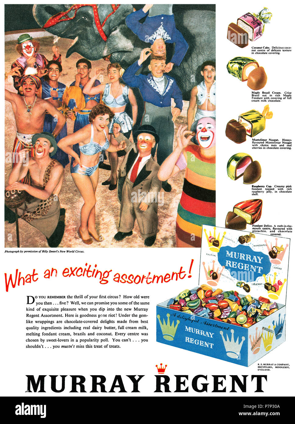 1956 British advertisement for Murray Regent chocolate assortment Stock ...