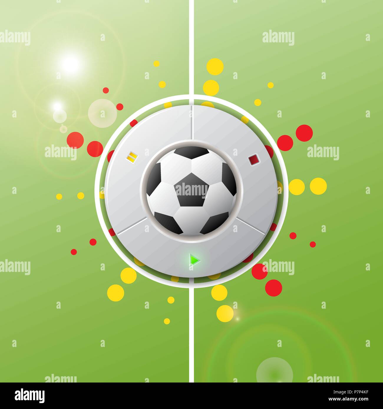 Realistic football button to play game match on green field. Vector ...
