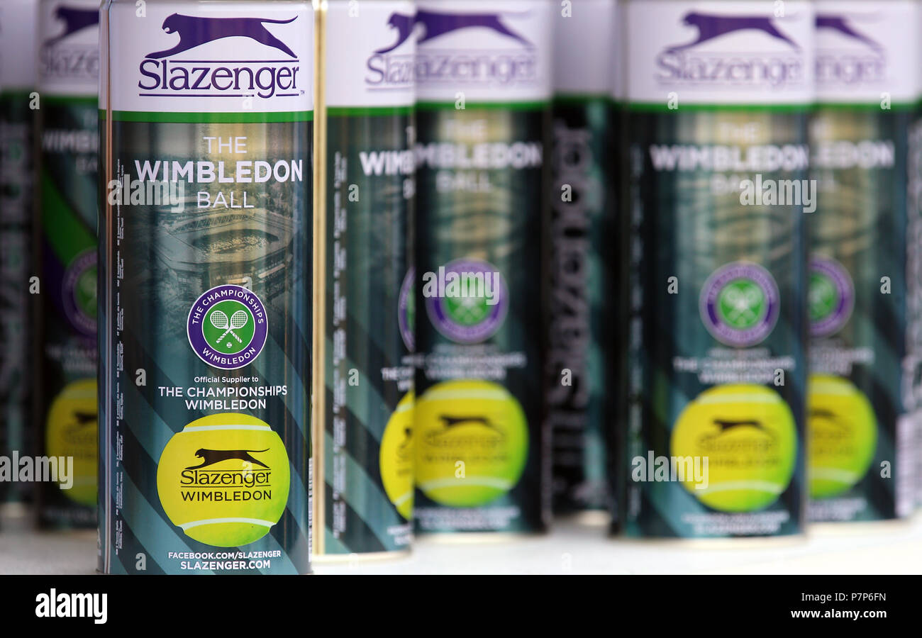 A detailed view of Slazenger balls on day six of the Wimbledon ...