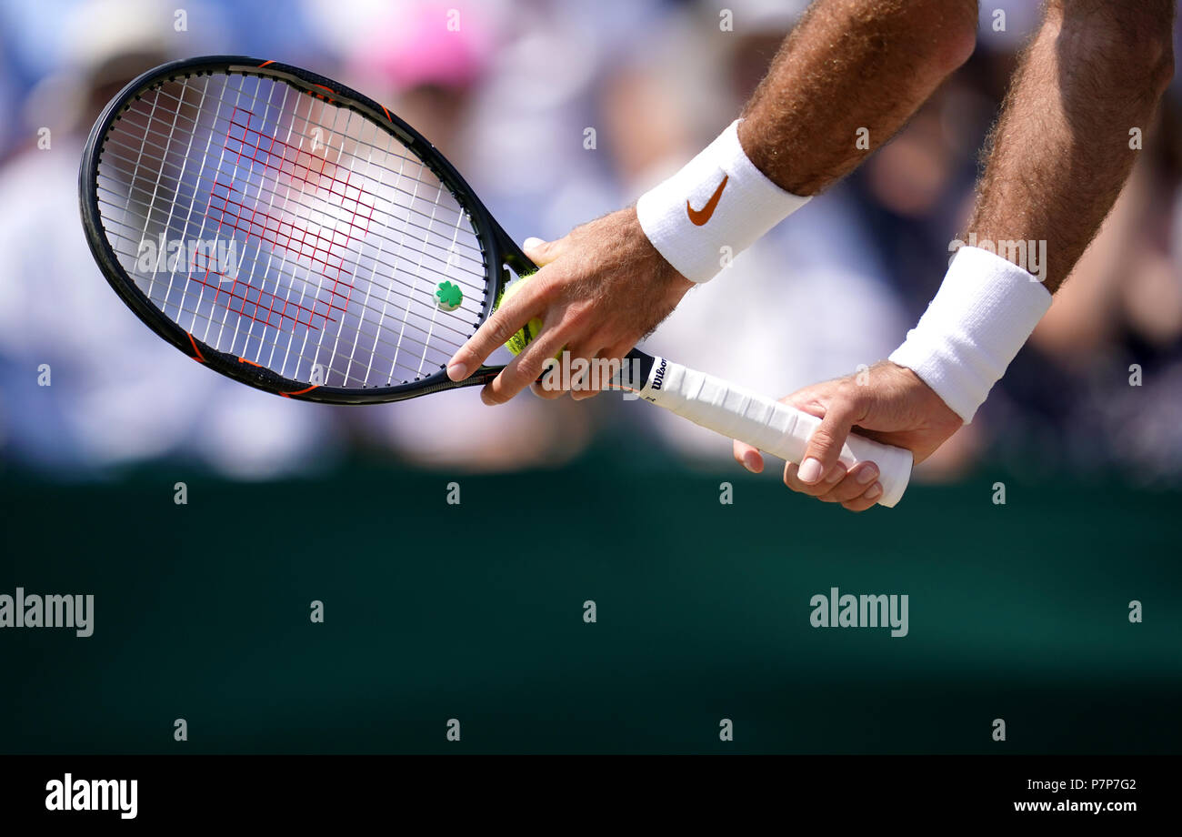 A detailed view of a tennis racket on day six of the Wimbledon ...
