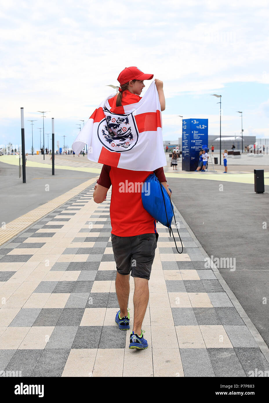 England fans make their way to the stadium before the FIFA World Cup ...