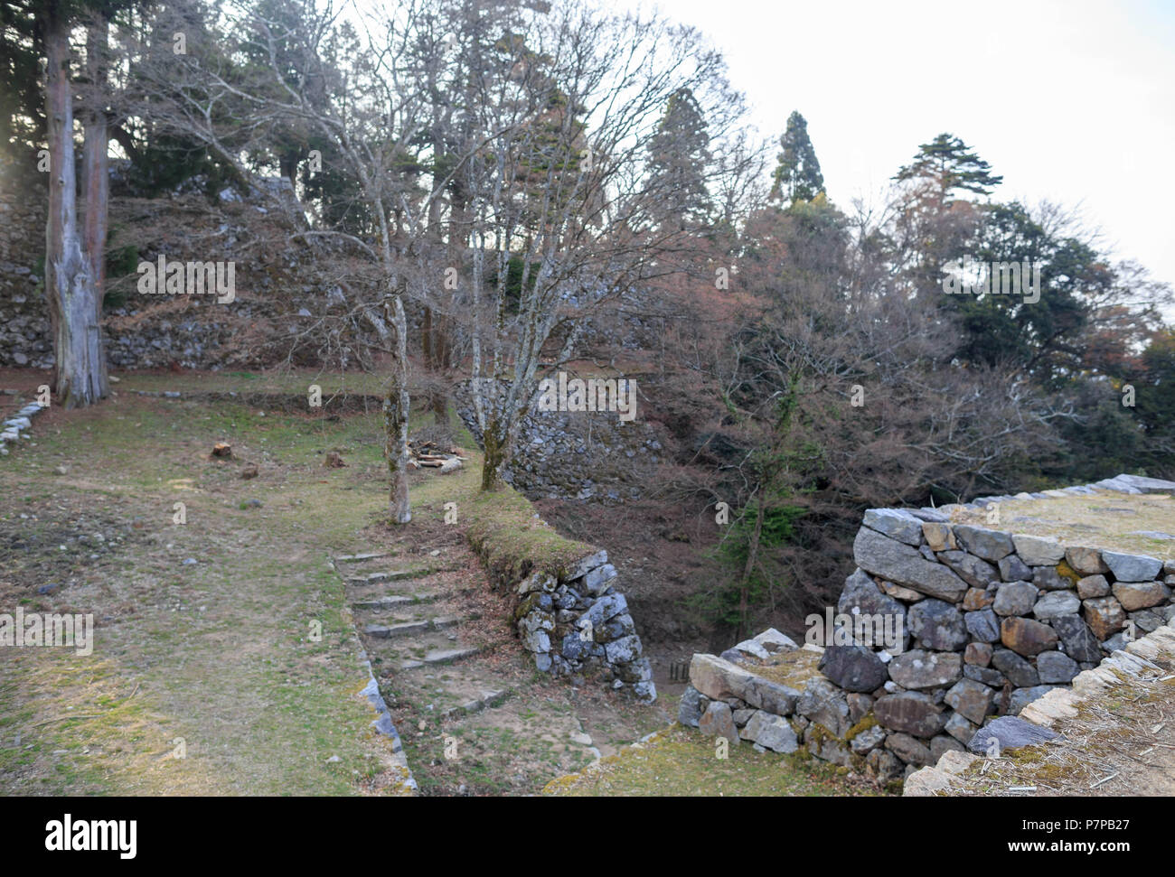 Stairs leading up to remains of inner keep of Takatori Castle Stock ...
