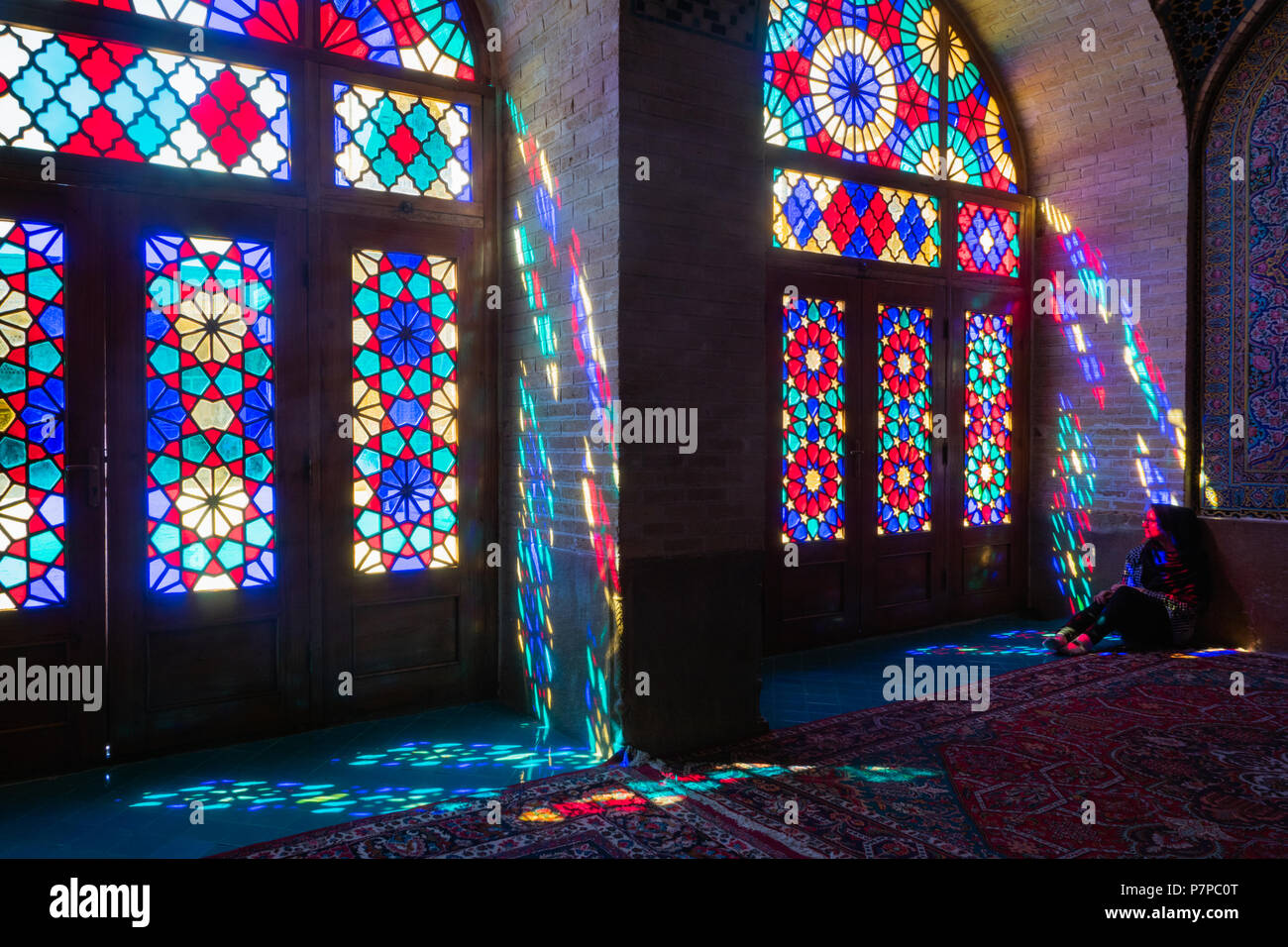 Shiraz, Iran - June 2018: Inside of Nasir ol Molk Mosque also known as ...