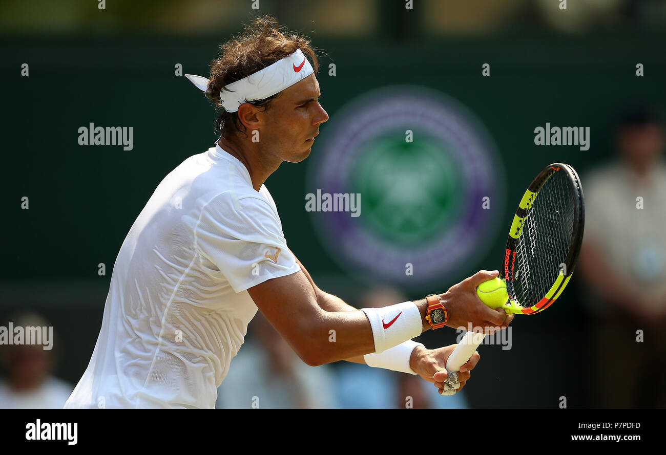 Rafael Nadal in action on day six of the Wimbledon Championships at the ...