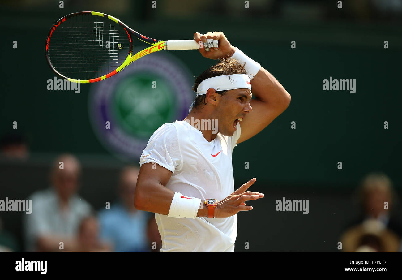 Rafael Nadal in action on day six of the Wimbledon Championships at the ...