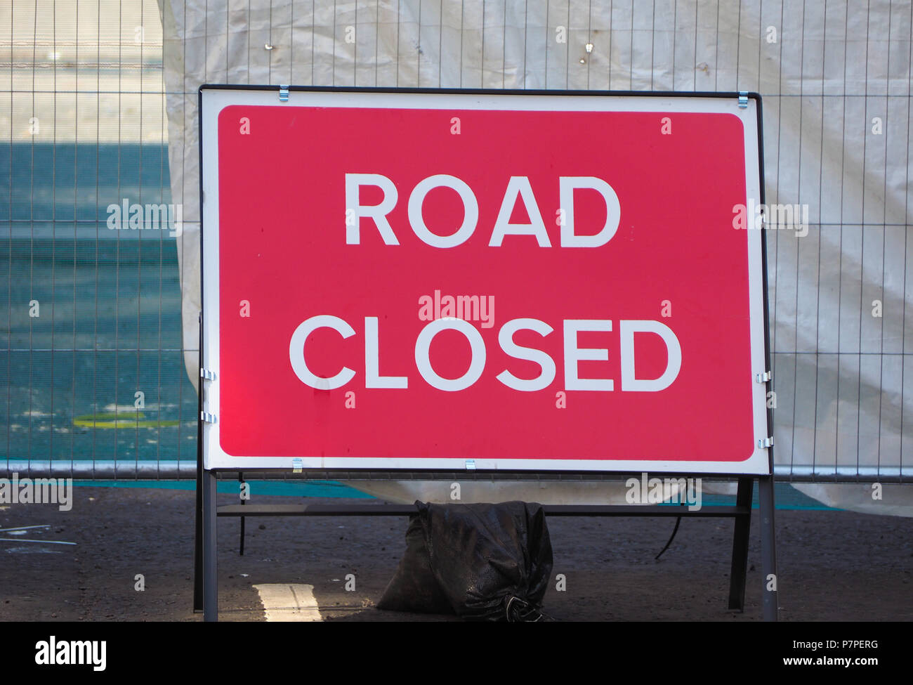 Warning signs for road works, road closed traffic sign Stock Photo - Alamy