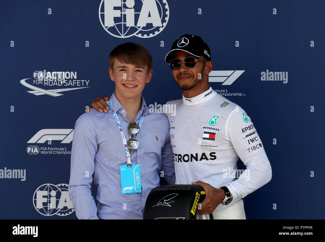 Mercede's Lewis Hamitlon (right) poses with British Racing driver Billy ...