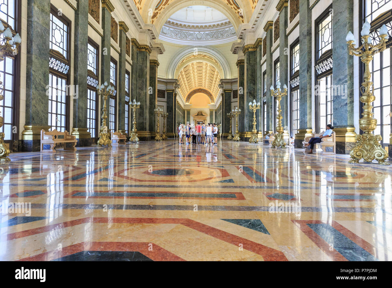 El Capitolio grand hall with tourists, interior with salon de pasos ...