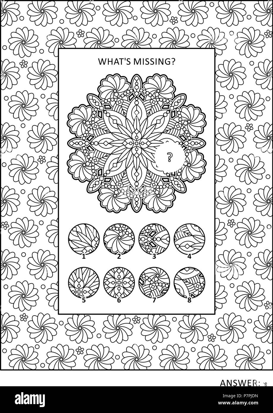 Puzzle and coloring activity page for grown-ups with visual logic ...