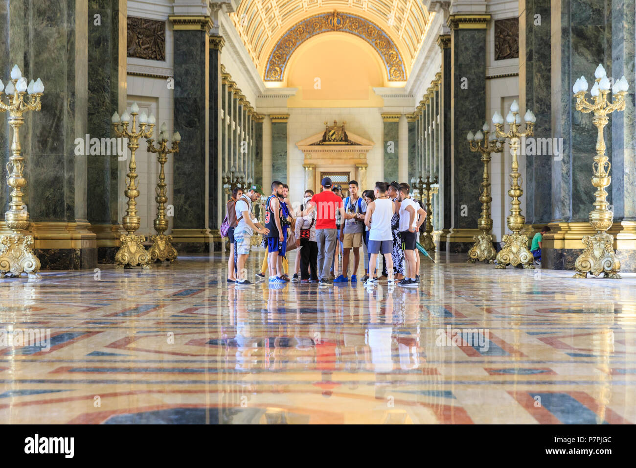 El Capitolio grand hall with tourists, interior with salon de pasos ...