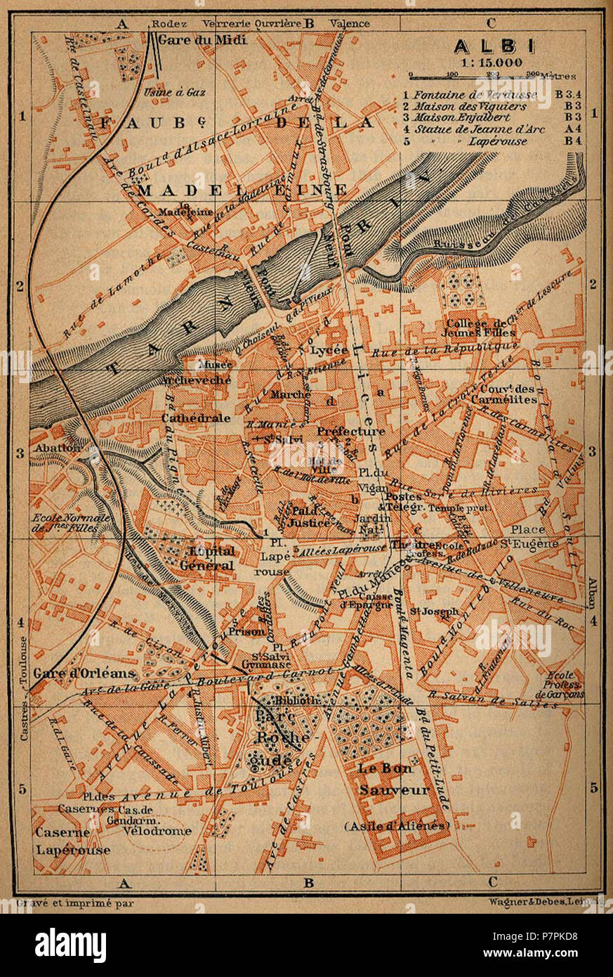 English: Map of Albi, France, 1914 . 1914 16 Albi Stock Photo - Alamy