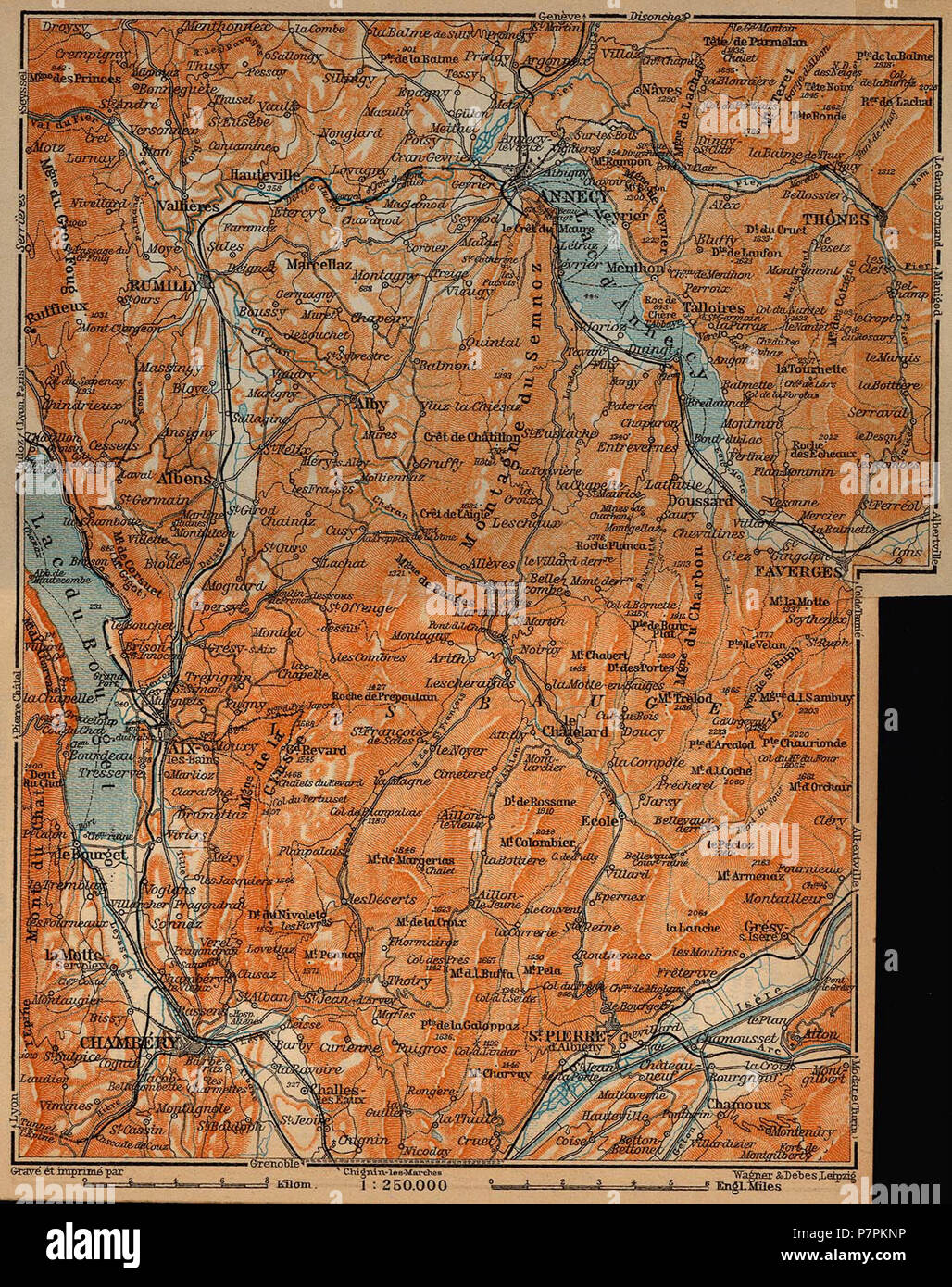 Map of France. 1914. Annecy Les Bauges. 1914 23 Annecy les bauges Stock ...