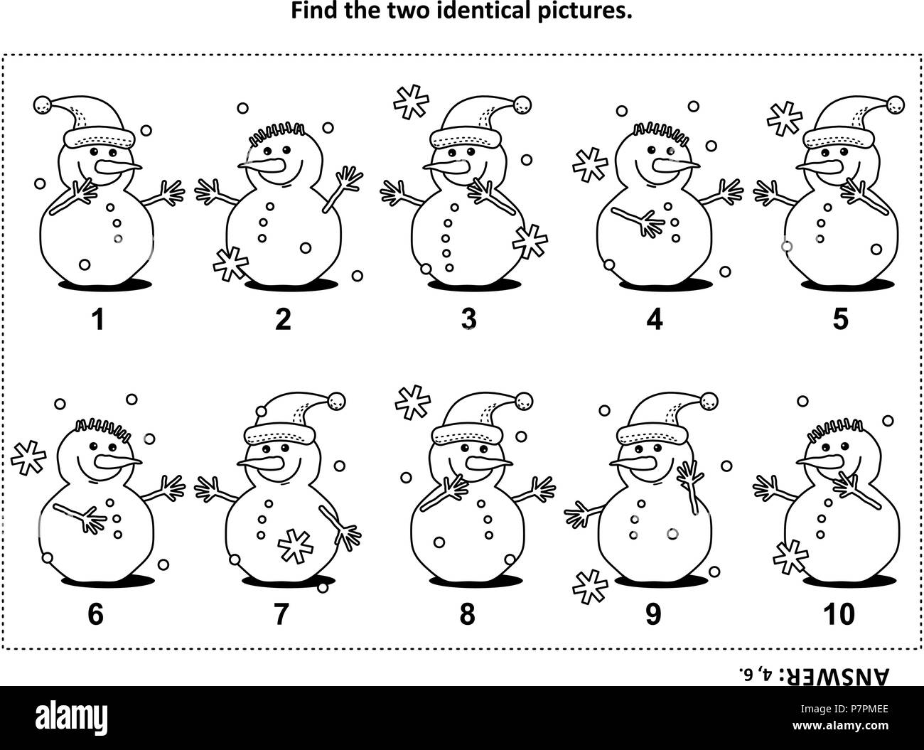 IQ training find the two identical pictures with snowman visual puzzle ...