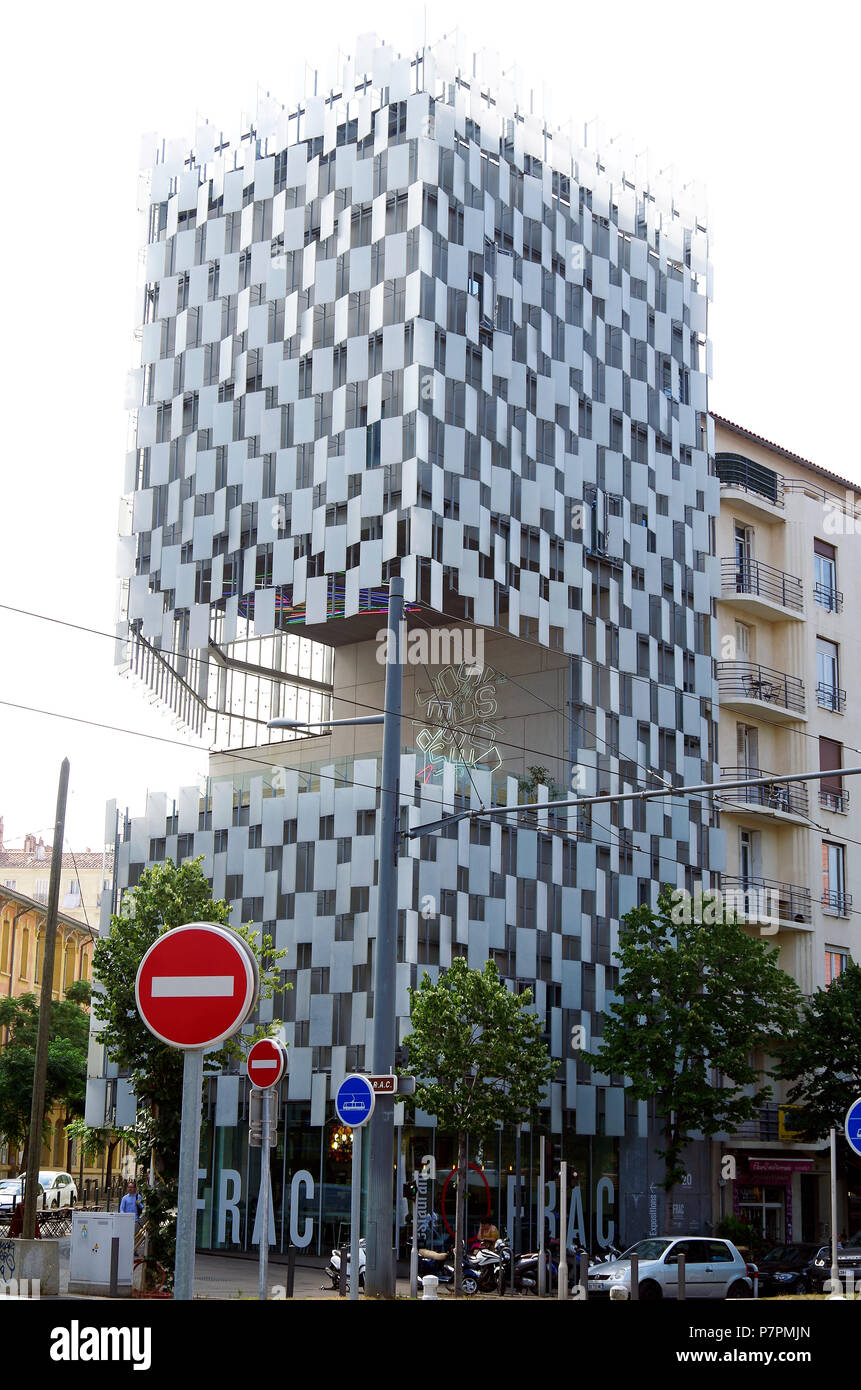 Marseille, the FRAC building, contemporary art centre with a chequered ...