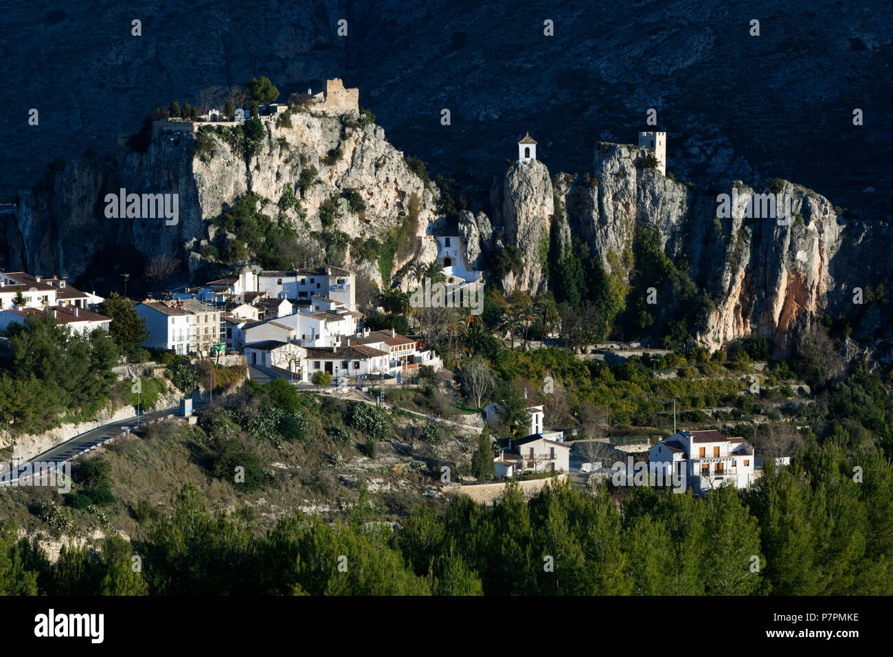 View to the Bell Tower and Guadalest Castle Stock Photo - Alamy