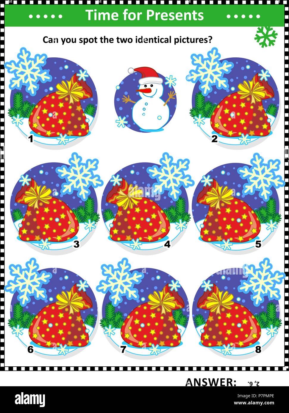 Winter, Christmas or New Year themed visual puzzle with Santa's sacks ...