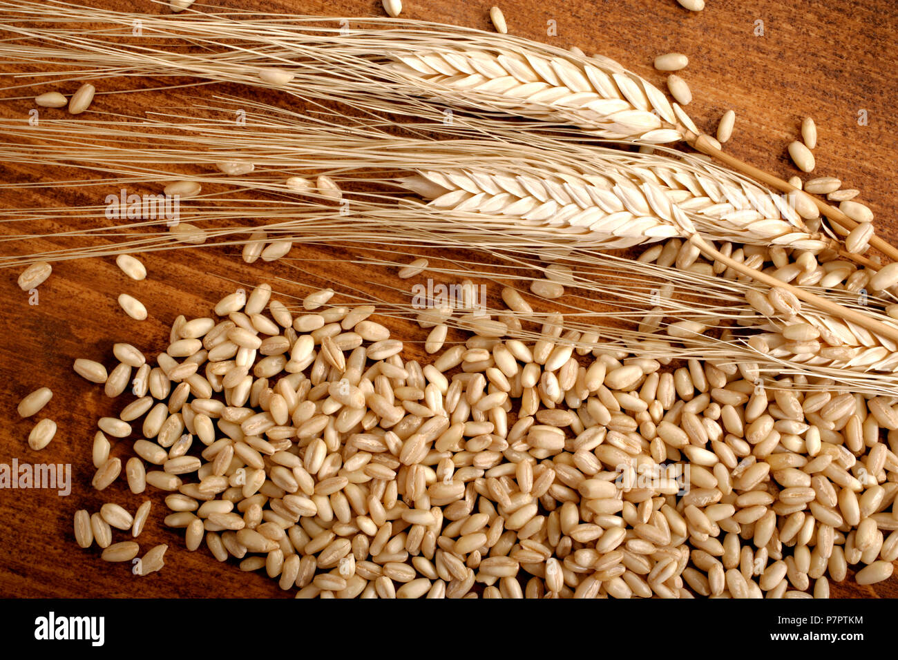 Wooden table with wheat overhead hi-res stock photography and images ...