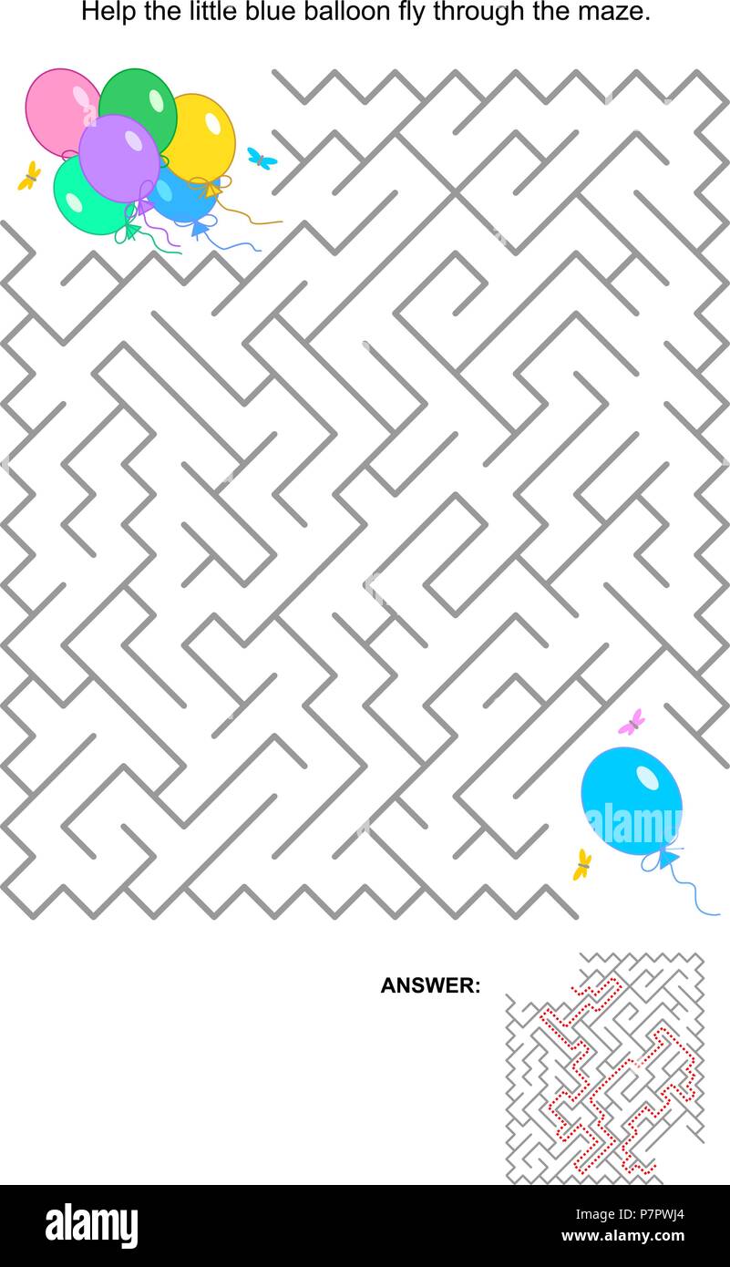 IQ training maze game for kids or grown-ups: Help alone blue balloon ...