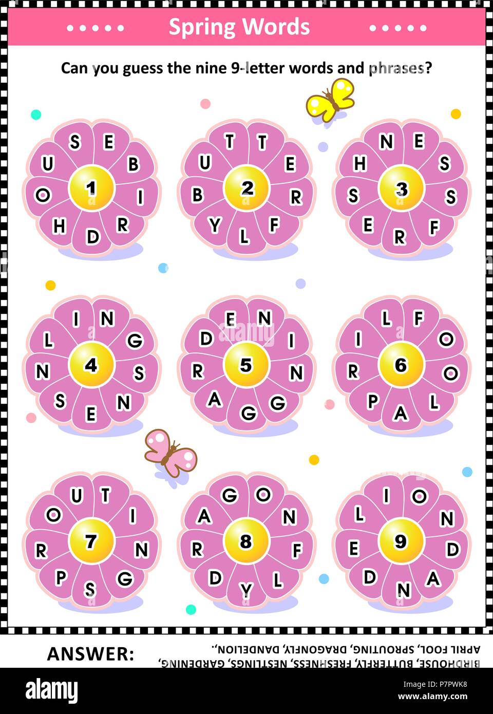 Spring Themed Word Puzzle English Language With Words Written On