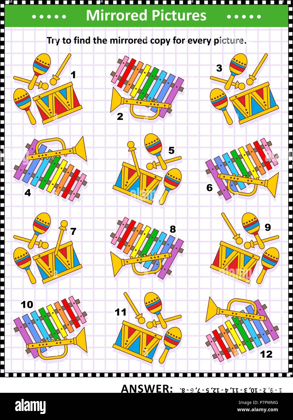 IQ training visual puzzle with musical toy instruments: Try to find ...