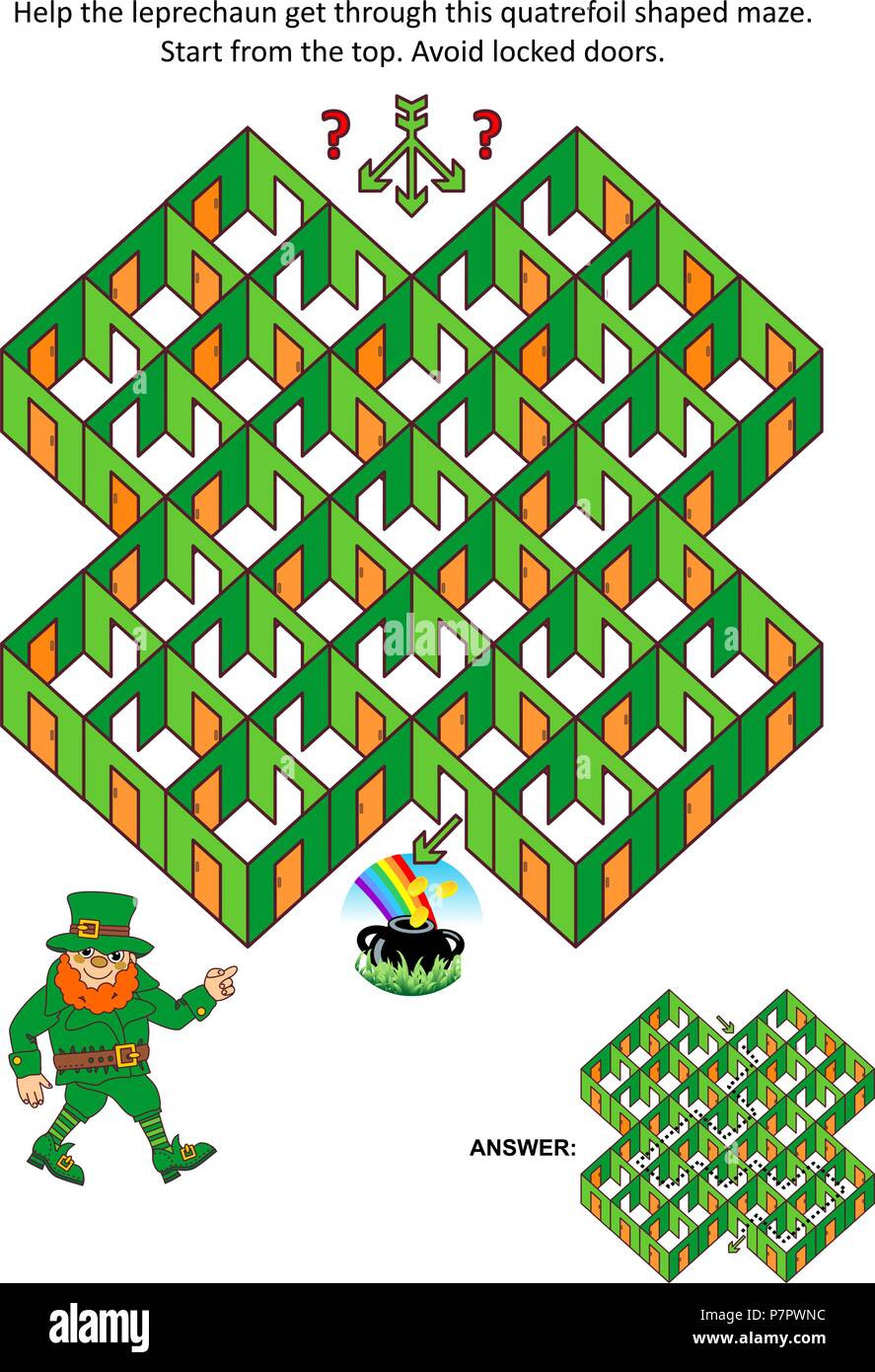 St. Patrick's Day themed rooms and doors maze game or activity page ...