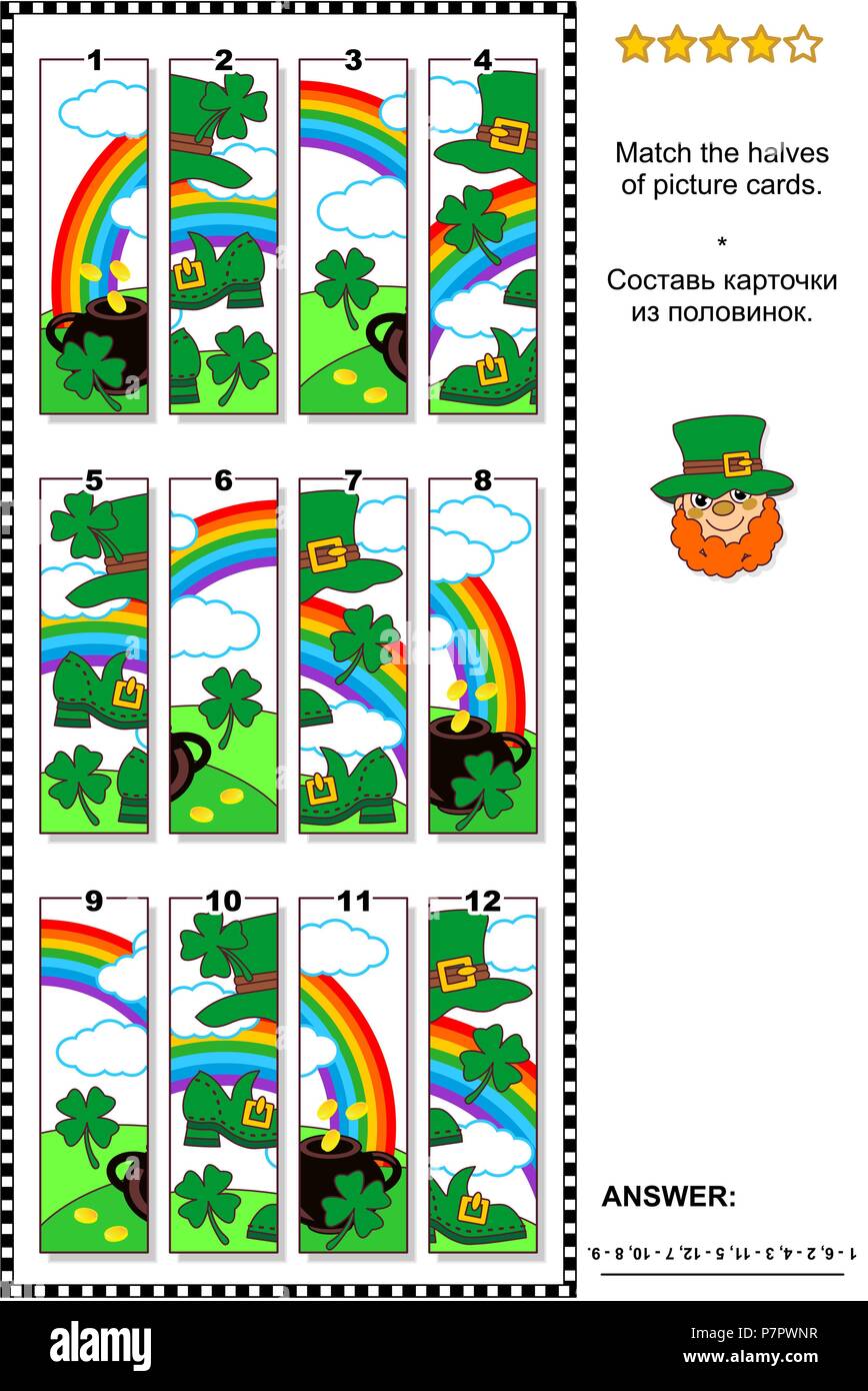 St. Patrick's Day themed visual puzzle with pot of gold, rainbow, green ...