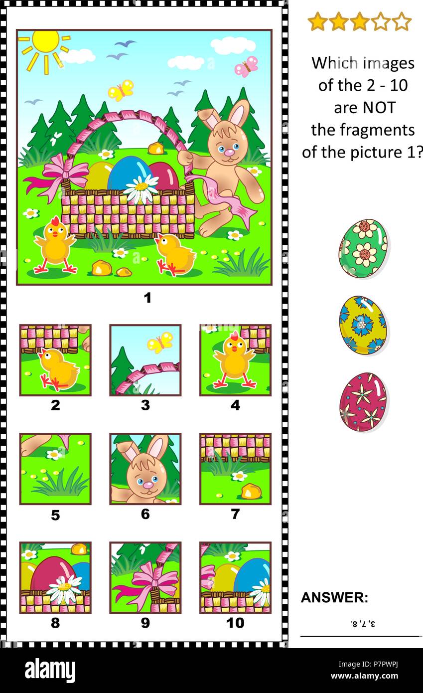 Easter holiday themed visual logic puzzle with Easter bunny, eggs ...