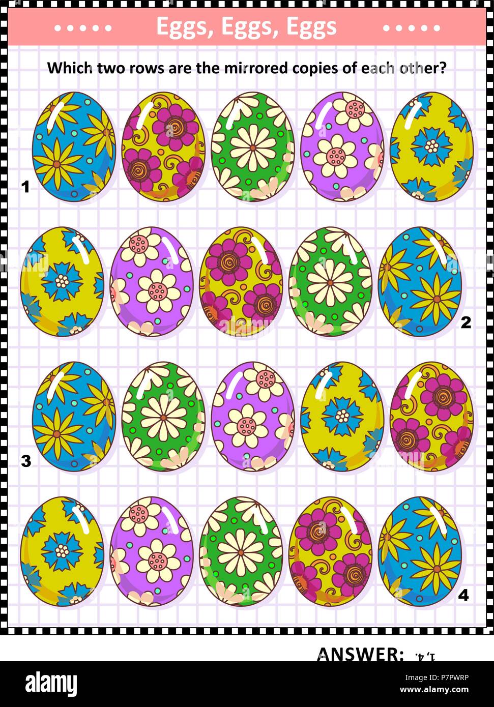 IQ training visual puzzle or picture riddle: Which two rows of painted ...