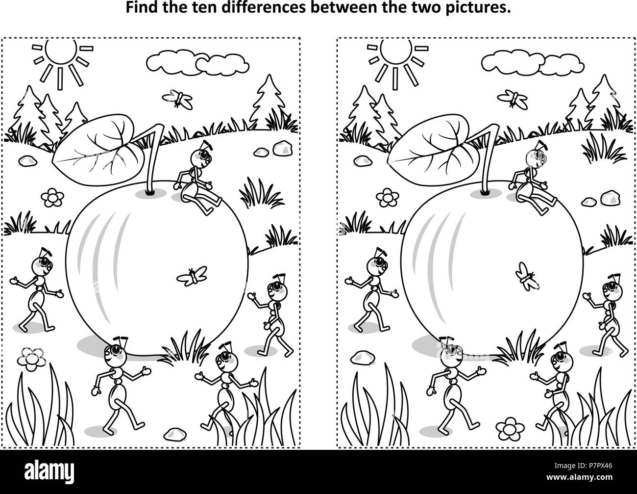 Find the ten differences picture puzzle and coloring page with ripe ...