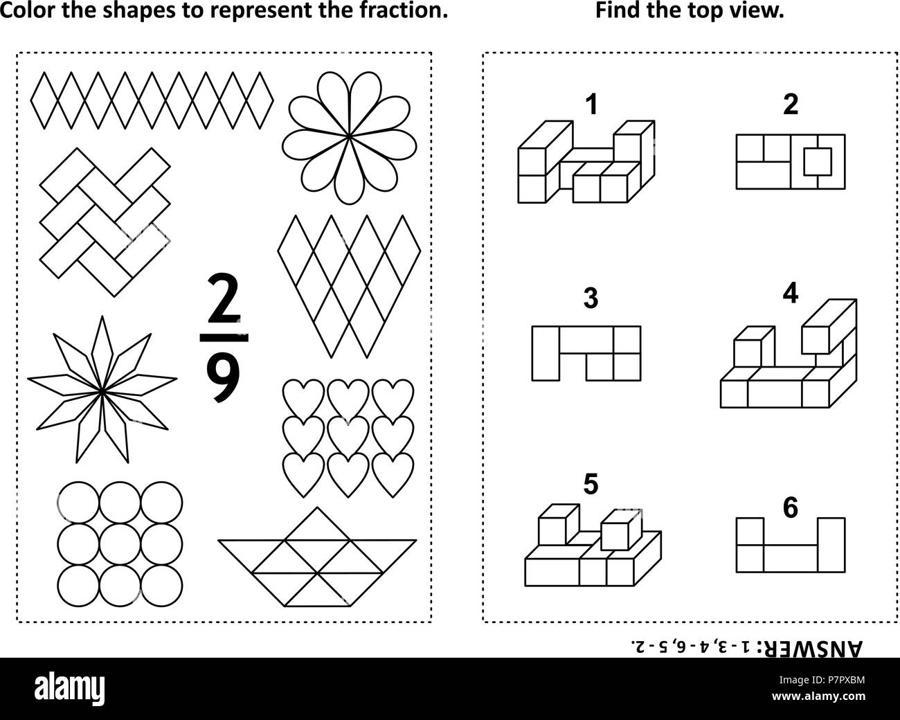 Two visual math puzzles and coloring pages. Color the shapes to ...