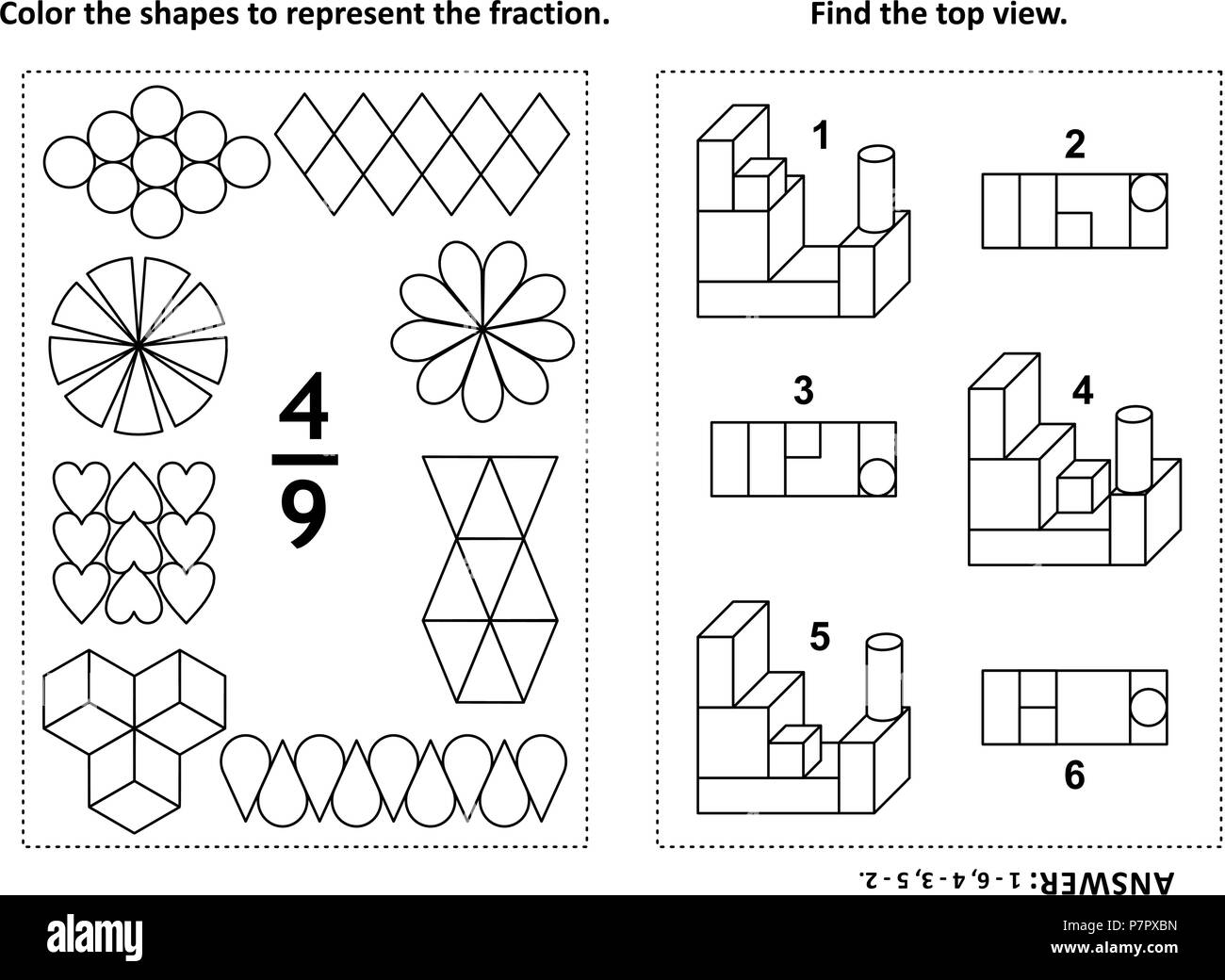Two visual math puzzles and coloring pages. Color the shapes to ...