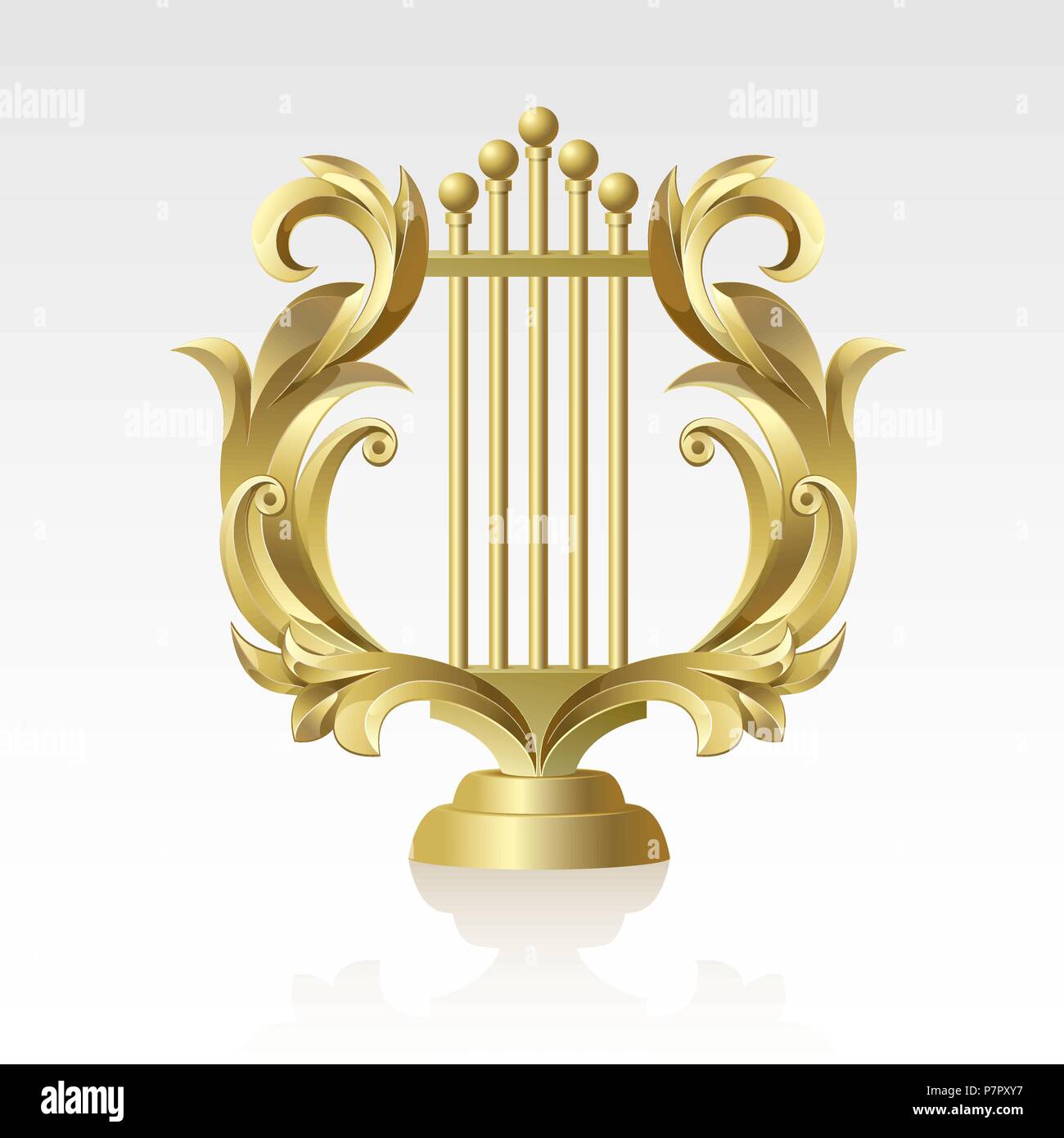 Golden Golden Lyre on a white background on a white background Stock ...
