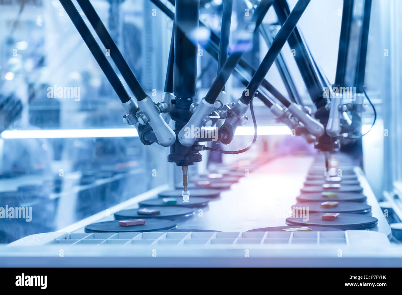 robotic pneumatic piston sucker unit on industrial machine,automation ...