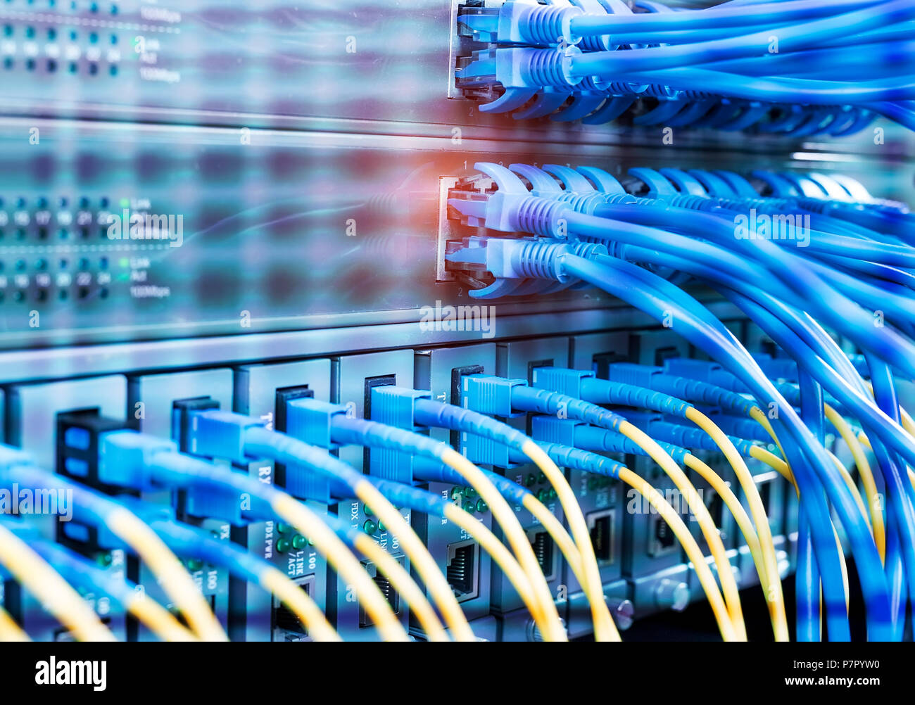 Technology center with fiber optic equipment Stock Photo - Alamy