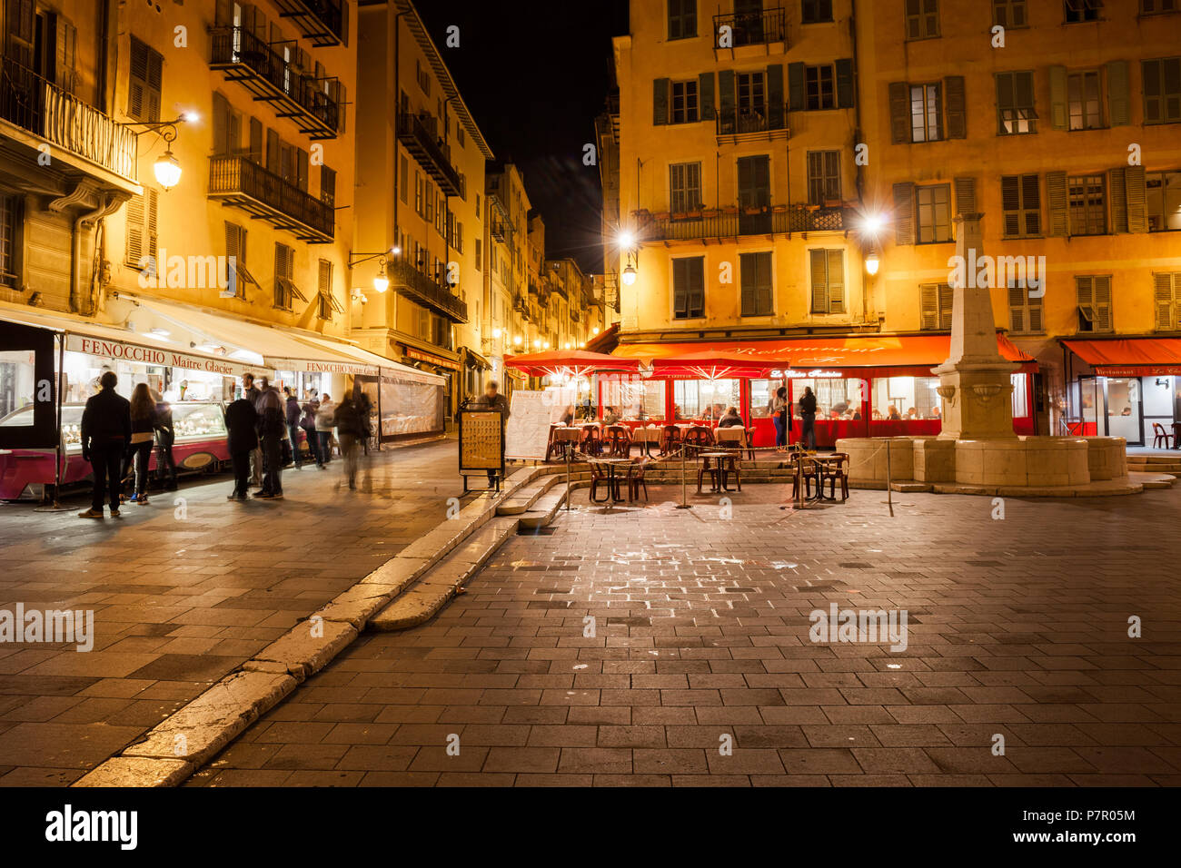 Place Rossetti square in the Old Town of Nice city at night, French ...