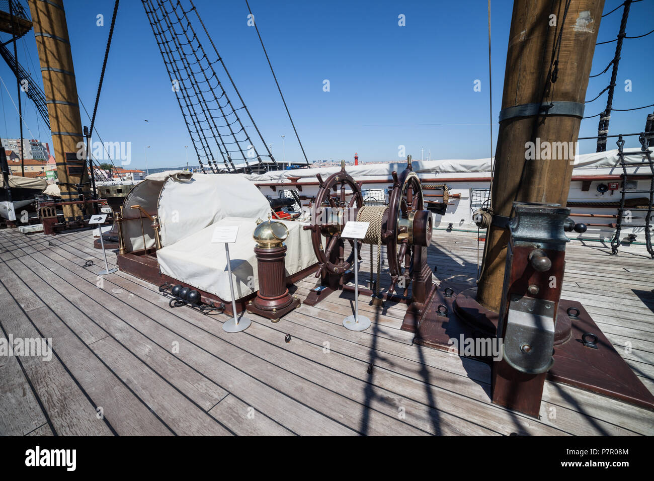 Fragata D. Fernando II e Gloria frigate, upper deck with wheel and ...