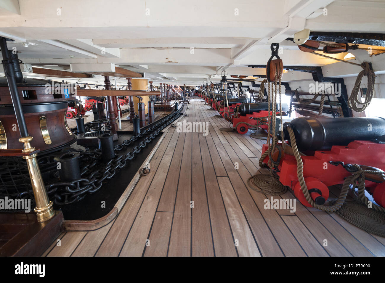 Fragata D. Fernando II e Gloria ship interior, gun deck, 50 guns ...