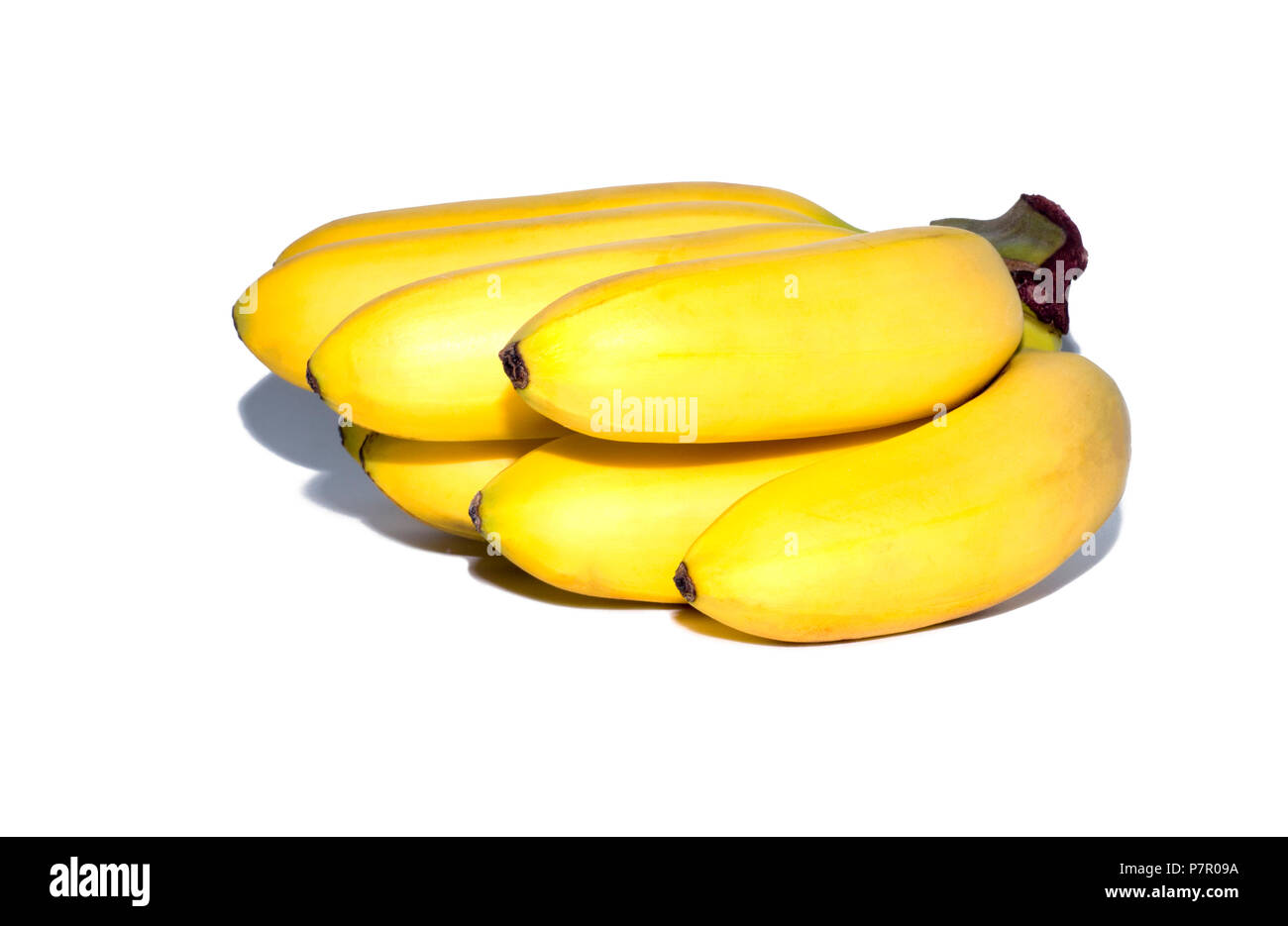 yellow ripe mini bananas isolated on white background. object, fruit ...