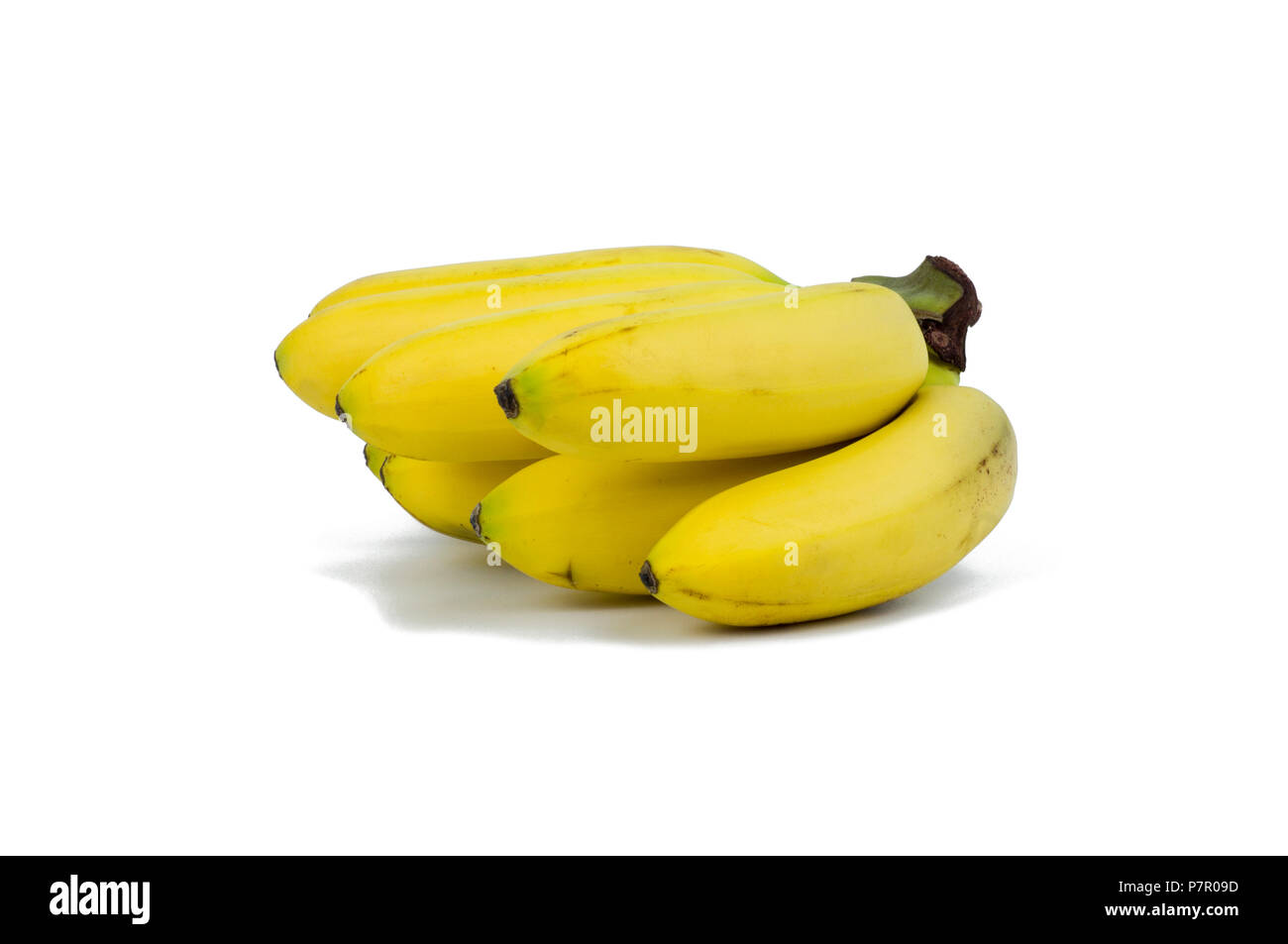 yellow ripe mini bananas isolated on white background. object, fruit ...