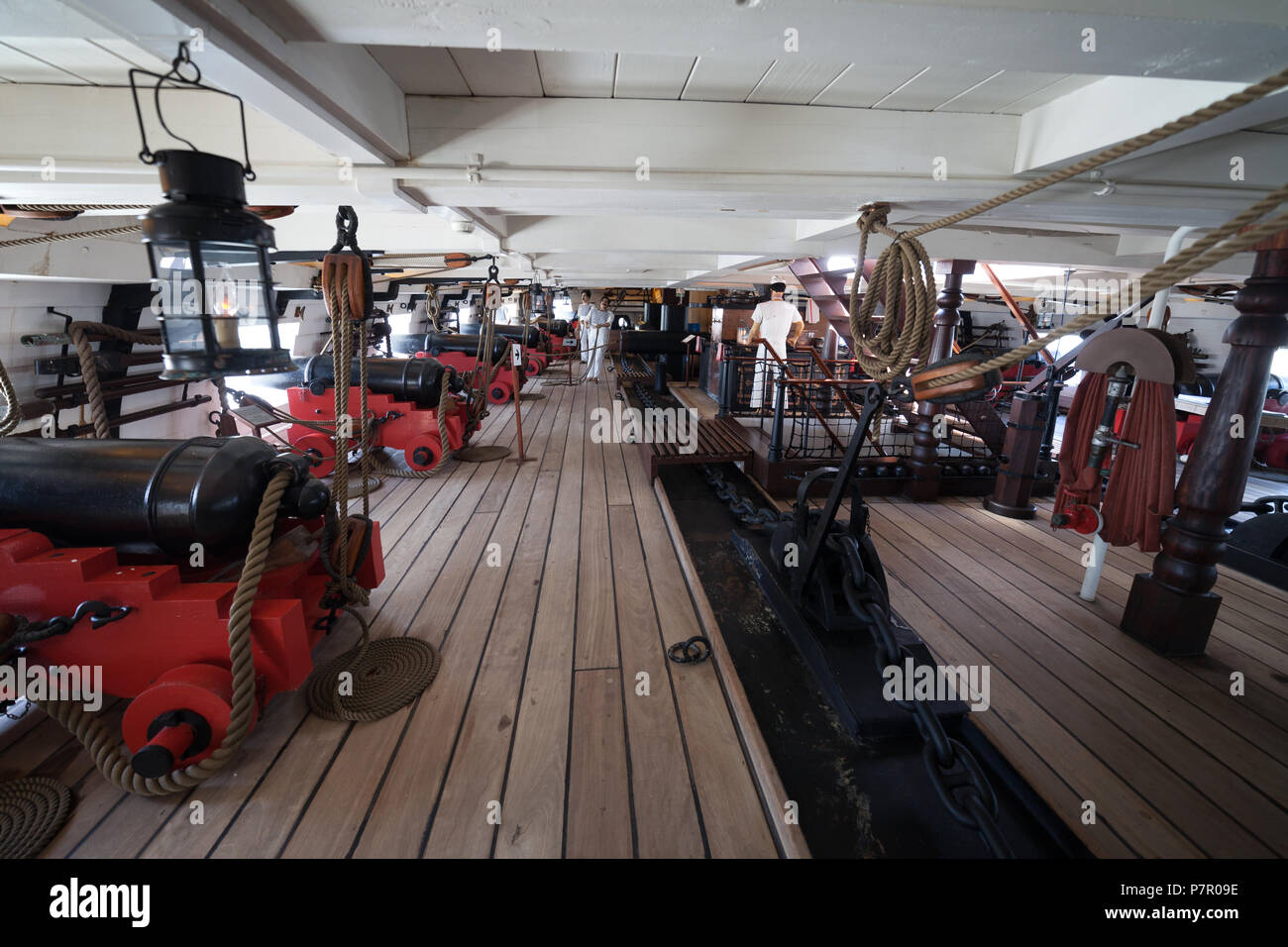 Fragata D. Fernando II e Gloria ship interior, gun deck, 50 guns ...
