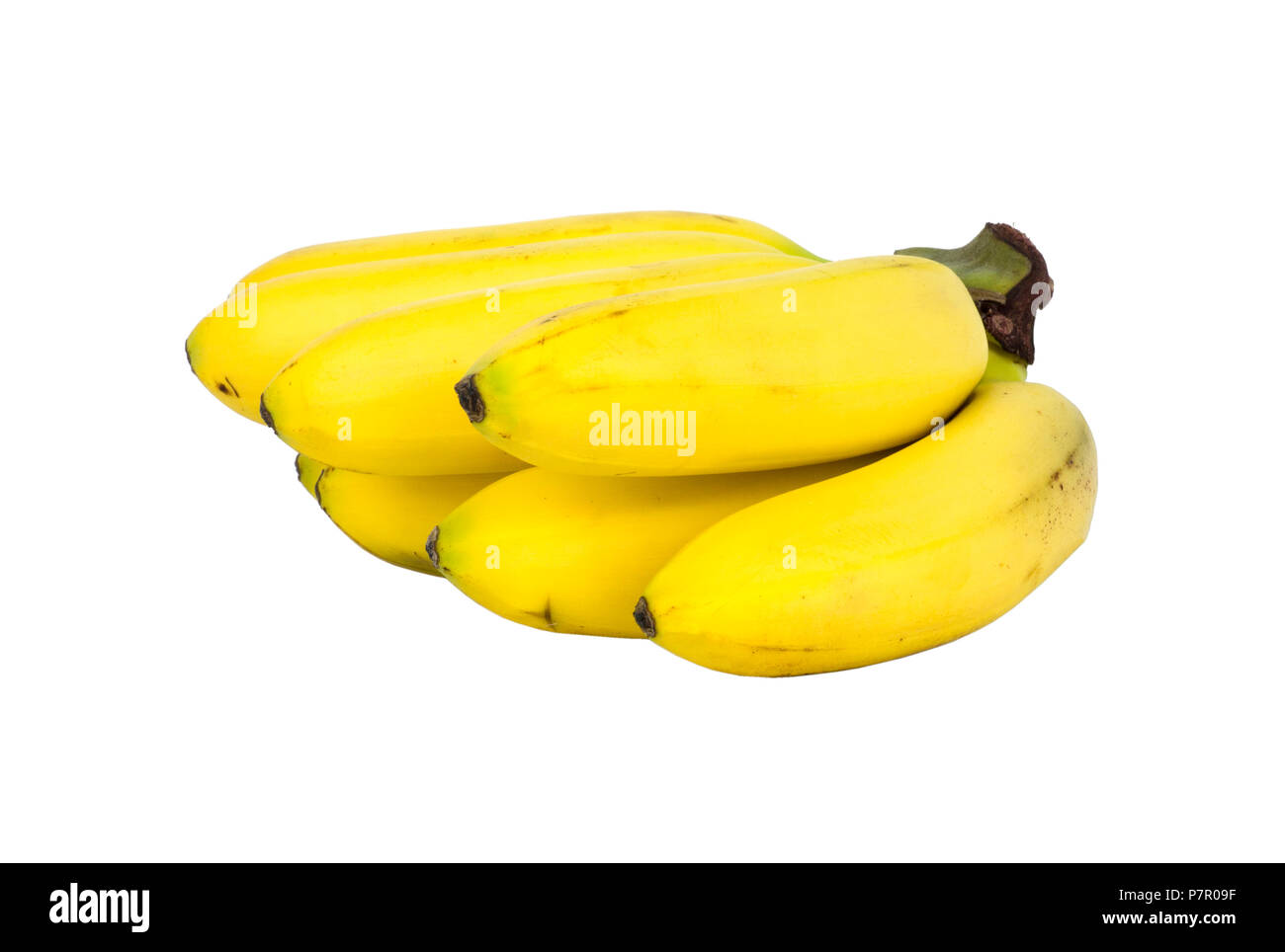 yellow ripe mini bananas isolated on white background. object, fruit ...