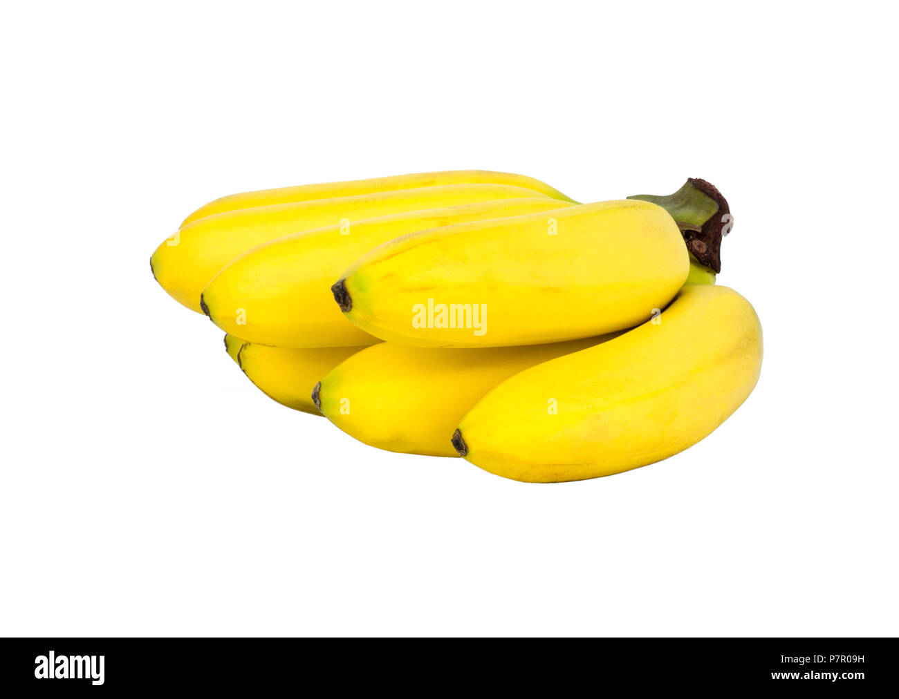 yellow ripe mini bananas isolated on white background. object, fruit ...