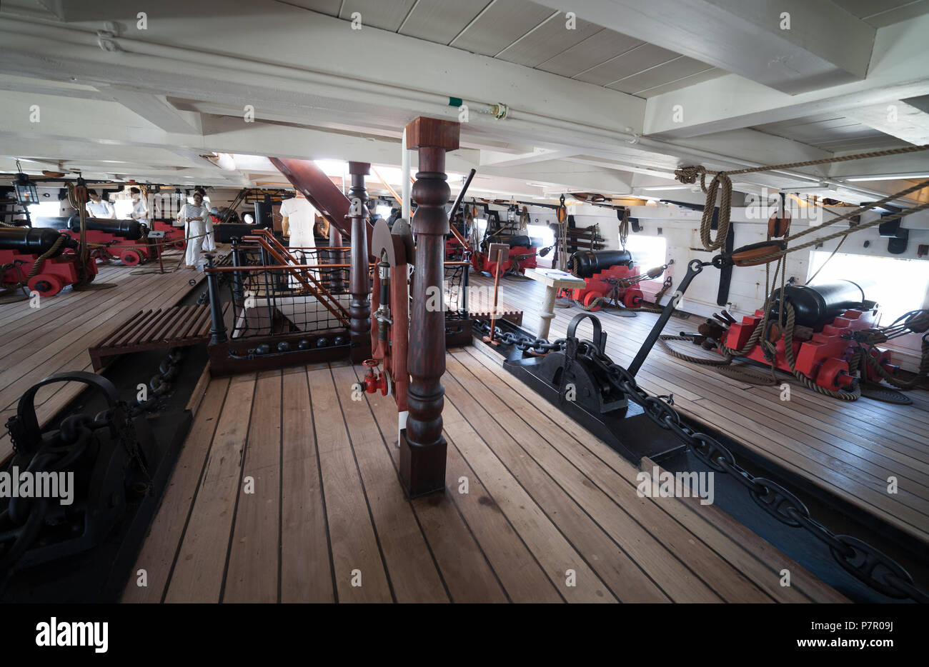 Fragata D. Fernando II e Gloria ship interior, gun deck, 50 guns ...
