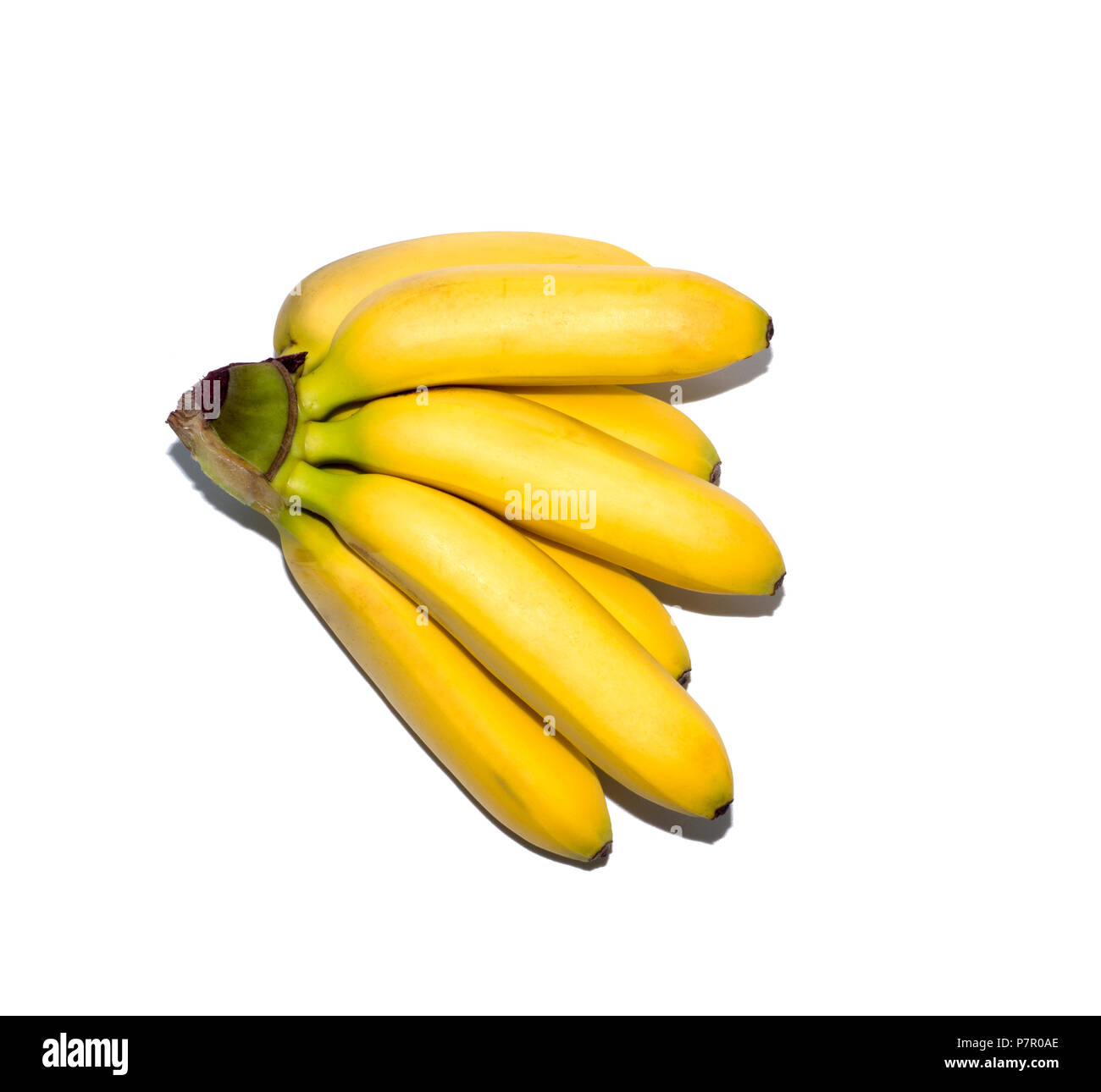 yellow ripe mini bananas isolated on white background. object, fruit ...