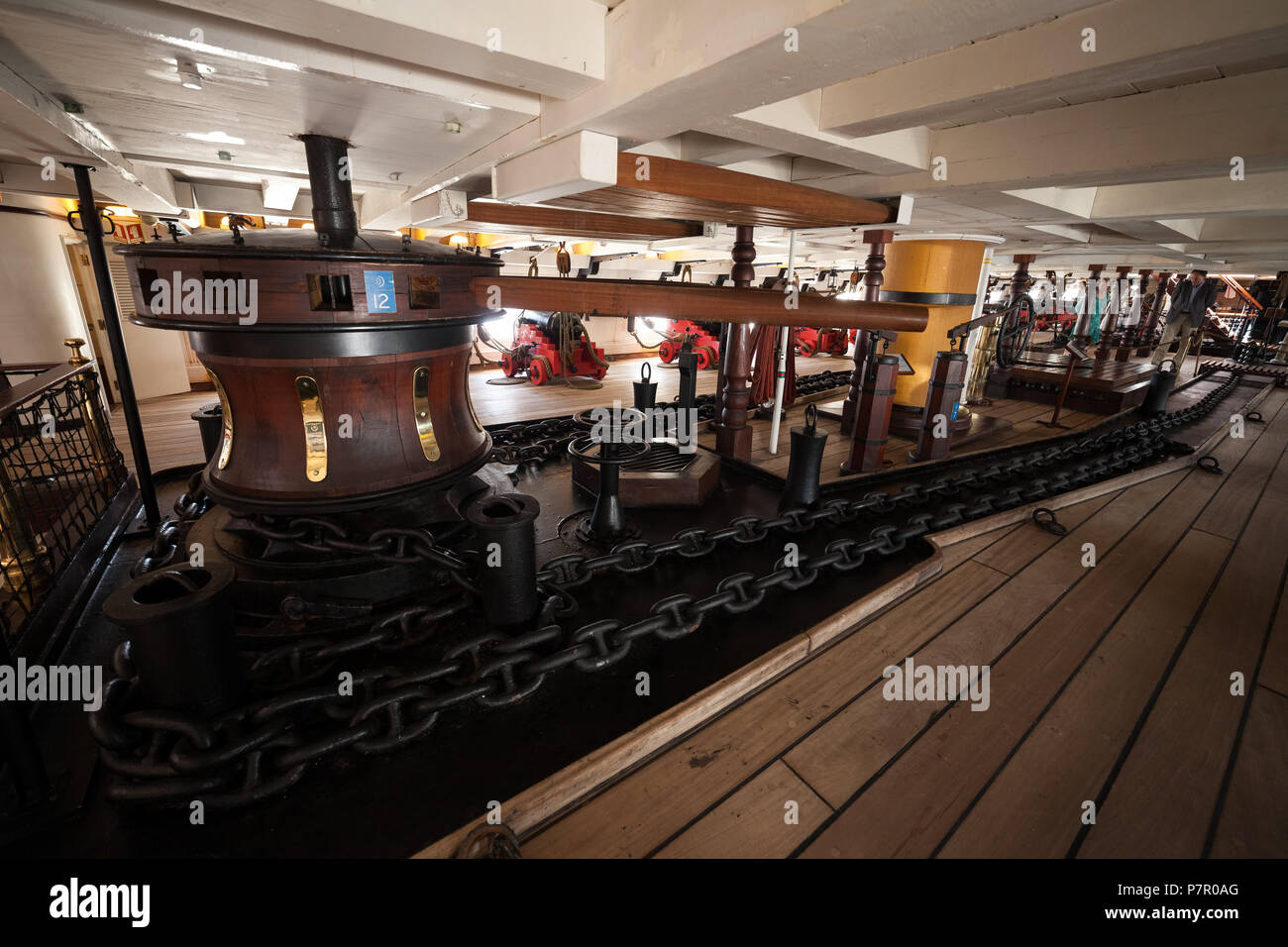 Fragata D. Fernando II e Gloria ship interior, gun deck with large ...