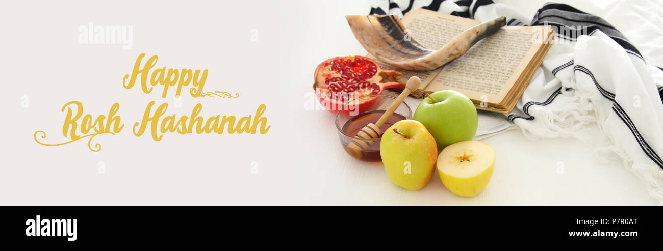 Rosh hashanah (jewish New Year holiday) concept. Traditional symbols ...