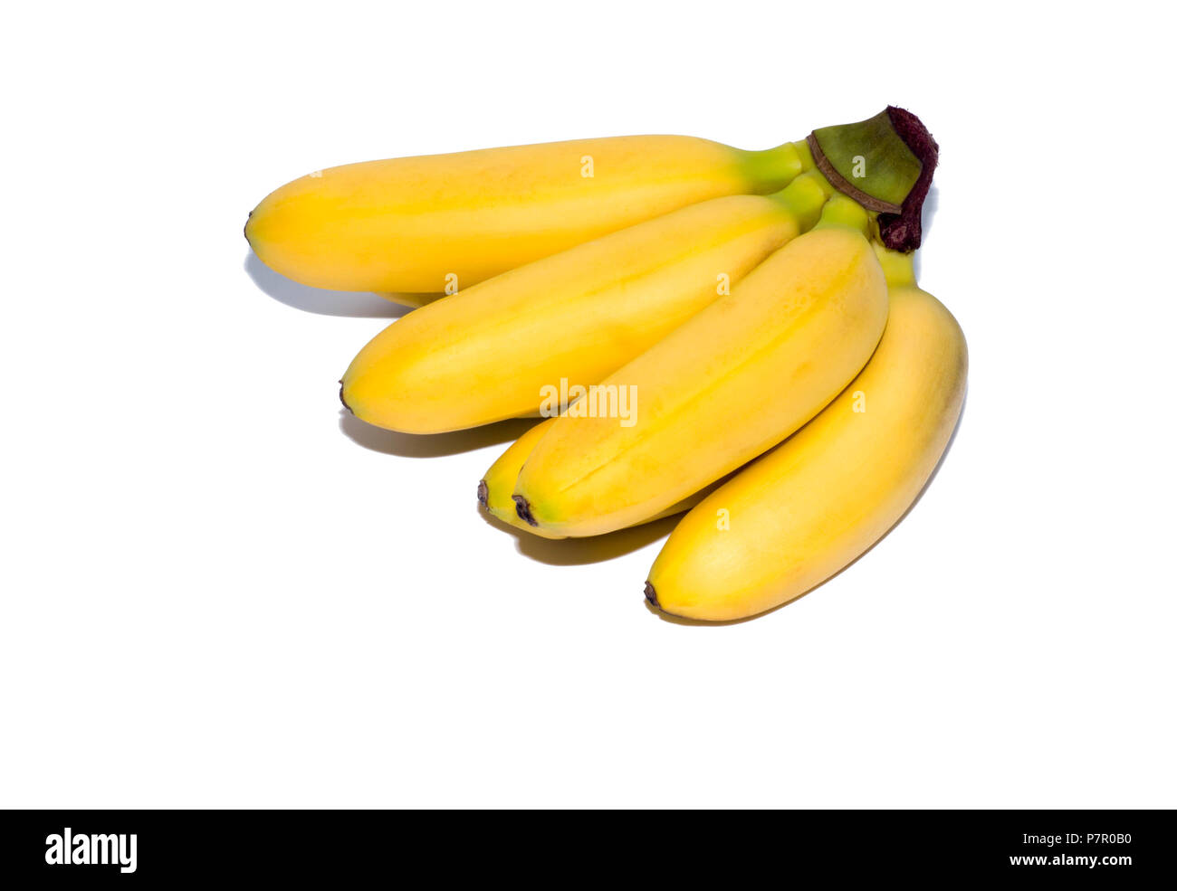 yellow ripe mini bananas isolated on white background. object, fruit ...