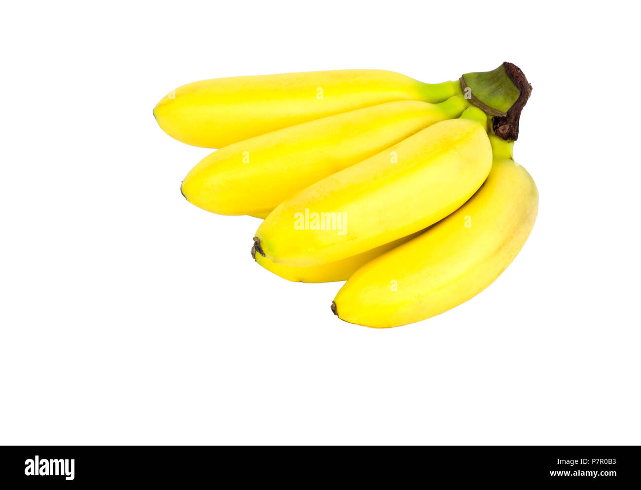 yellow ripe mini bananas isolated on white background. object, fruit ...