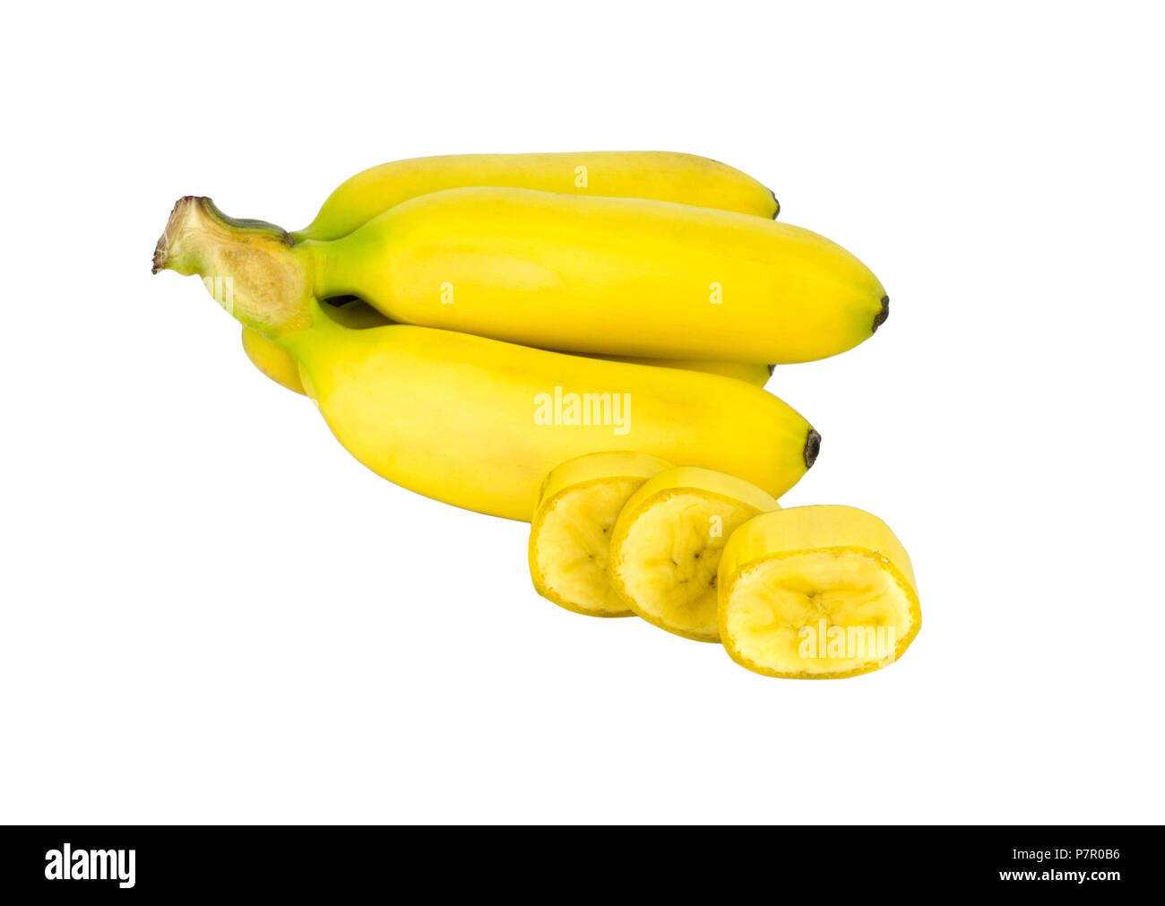 yellow ripe mini bananas isolated on white background. object, fruit ...