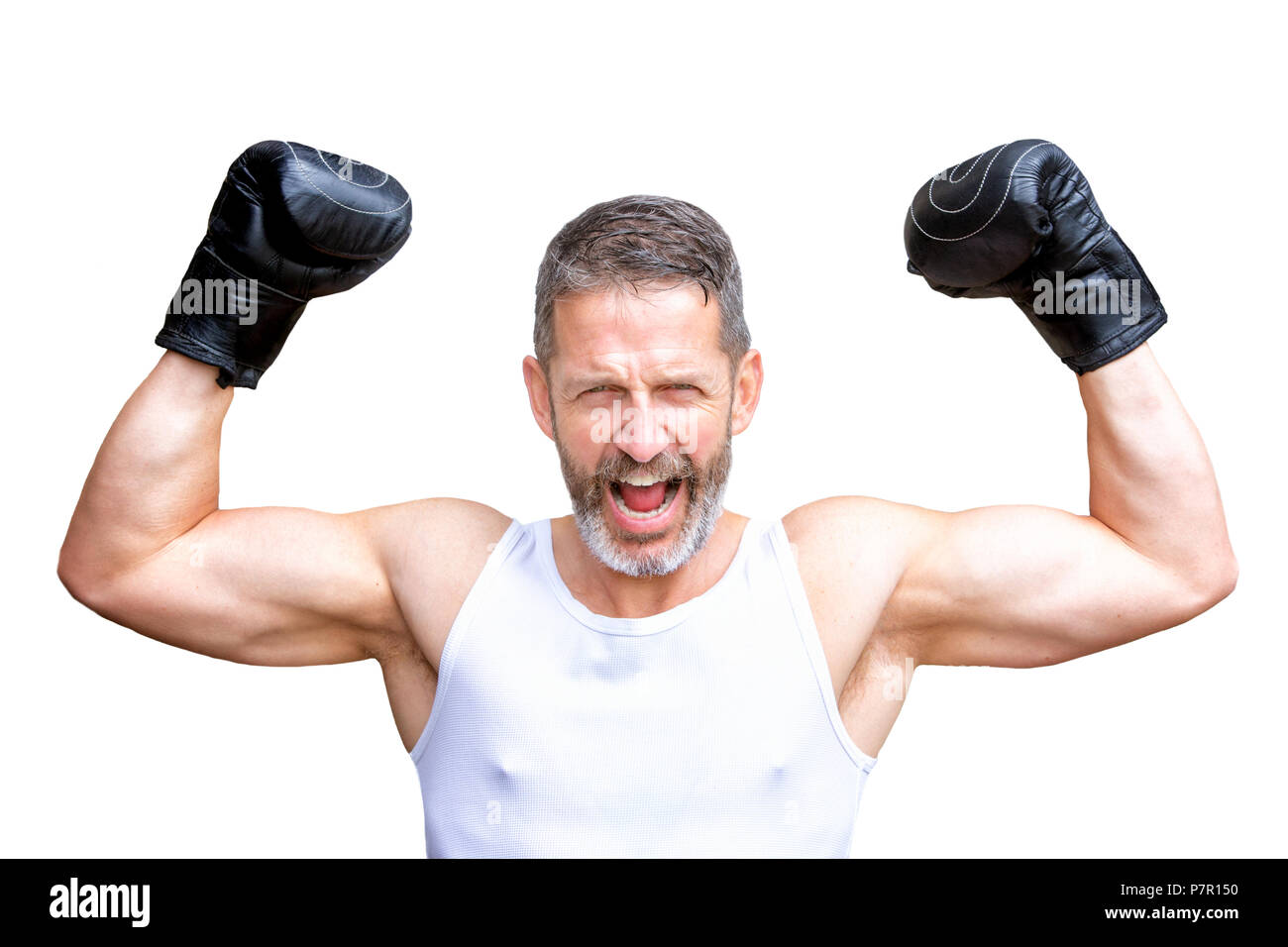 portrait of handsome sexy boxer in victory pose Stock Photo - Alamy